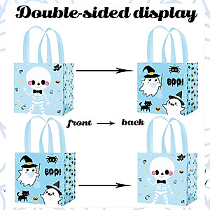 umoni Halloween Non-Woven Treat Bags Halloween Little Boo Baby Shower Treat Bags 12 Pack Blue Ghost Trick or Treat Candy Bags for Hallowen Favor Little Boo Baby Shower Birthday Party Supplies