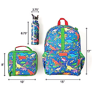 Highlights Dinosaur Glow-in-The-Dark 17" Backpack Set for Kids with 17" Dinosaur Backpack, Insulated Lunch Box, and Leakproof Water Bottle, for Boys and Girls Ages 3+