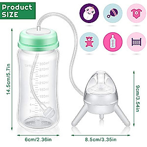 Nuanchu 10 Ounce Self Feeding Baby Bottle with Long Tube Straw Cute Leak-Proof Baby Feeder Bottle Imitation Milk Weaning Baby Supply (Mint Green)