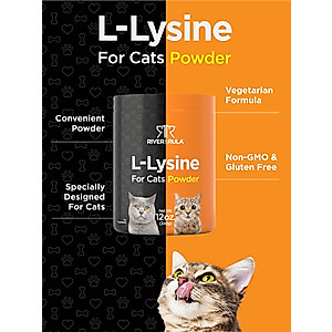 Horbäach L-Lysine Powder for Cats 500mg | 12oz | Cat Health Supplement | Non-GMO, Vegetarian Formula | by River & RULA