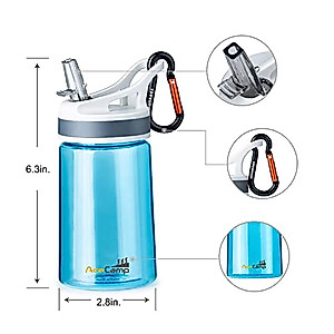 AceCamp 2 Pack-Kids Water Bottle with Straw for School Kids Boys Girls,12OZ Children Toddler Water Bottle Small with clip Tritan BPA Free for Backpack Outdoor Sports Travel Portable and Leakproof