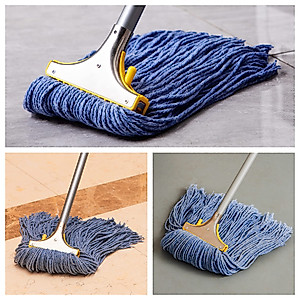 Yocada Looped-Open String Wet Mop Heavy Duty Cotton Mop Commercial Industrial Grade Iron Pole Floor Cleaning Hardwood Ceramic Marble Tile Laminate Home Kitchen 61in Long