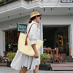 Womens Large Straw Shoulder Bag Beach Tote Handbag Purse with Tassel for Summer