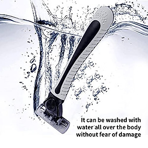 6-Blade Razor,Plastic Anti-slip Men Manual Refill Cartridges razors, Reusable Face Cleansing Care Tool, Shave Supplies for Men and Women - Black