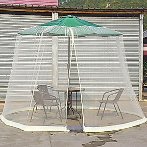 7.5-11 FT Beige Patio Umbrella Mosquito Net, Polyester Mesh Umbrella Screen, Universal Canopy Umbrella Mosquito Netting with Zipper Door and Adjustable Rope, Fits Outdoor Umbrellas and Patio Tables