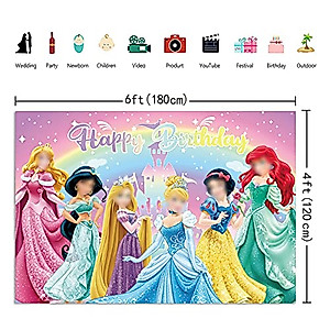 Princess Birthday Backdrop Princess Theme Photography Background Girls Party Supplies Princess Baby Shower Decorations Cake Table Banner Kids Photo Booth Props 6x4FT