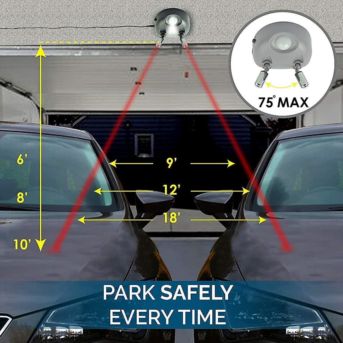 Zone Tech Garage Parking Assist Dual Laser Guide - High-Tech Professional 360 –Degree Adjustable to Wider Angles, Sensor with AC Adapter and Battery Backup for Car/Automotive