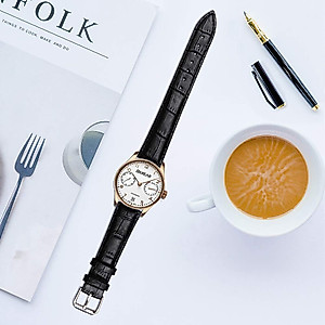 Narako Alligator Style Genuine Leather Watch Bands Genuine Calf Leather Replacement Watch Strap with Stainless Metal Buckle Clasp 12mm 14mm 16mm 18mm 20mm 22mm 24mm for Men and Women (12mm, Black)