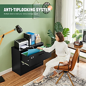 Letaya Metal Lateral File Cabinets with Lock,2 Drawer Steel Wide Filing Organization Storage Cabinets,Home Office Furniture for Hanging Files Letter/Legal/F4/A4 Size (Blcak-2 Drawer)