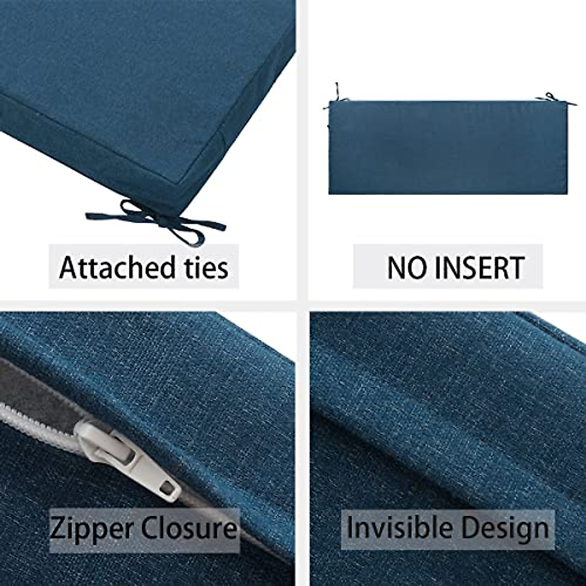 FUNHOME Water-Resistant Outdoor Bench/Settee Cushion Slip Cover,Patio Furniture Cushion Covers,Garden Long Chair Cover ONLY-42x18x3 INCH (Dark Blue)