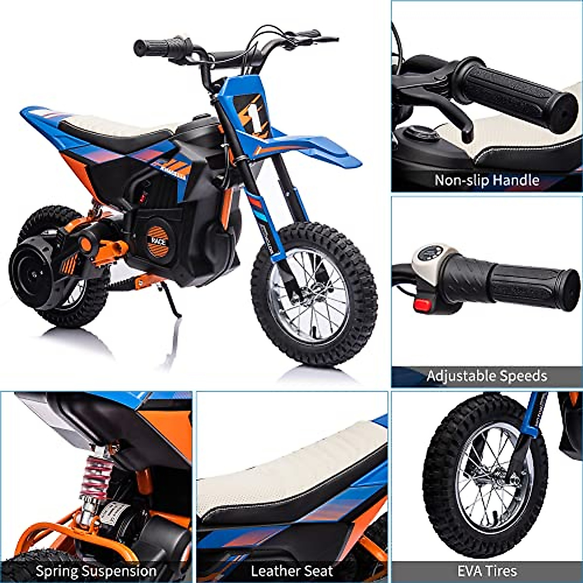 24V Electric Off-Road Motorcycle,250W Motor 13.6MPH Fast Speed Motocross,Leather Seat Dirt Bike,Twist Grip Throttle,Metal Suspension,Air-Filled Tires,for Kids Teens Age 13+ (Blue)