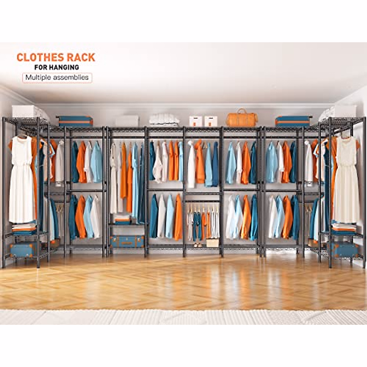 Raybee Clothes Rack Heavy Duty Clothing Racks for Hanging Clothes Load 985 LBS,Metal Clothing Rack Freestanding Portable Wardrobe Closet Rack for Hanging Clothes Wire Garment Rack, Black