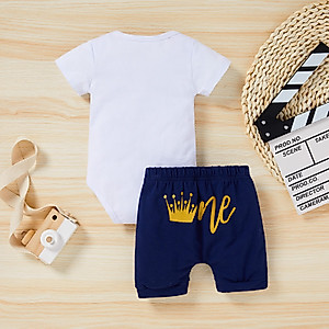 Viworld Baby Boy 1st Crown Birthday Shorts Set Infant Boy Gentleman Bow Tie Romper + One Shorts Cake Smash Outfits