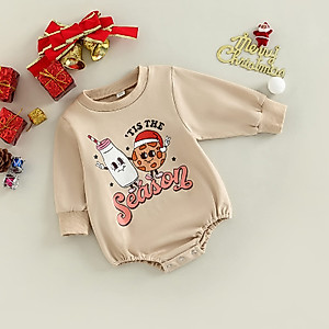 Twopumpkin Baby Christmas Outfit Boy Girl Vintage Onesie Newborn Infant Crewneck Sweatshirt Romper Cute Xmas Clothes 6-12 Months A Tis the Season Cookie Milk