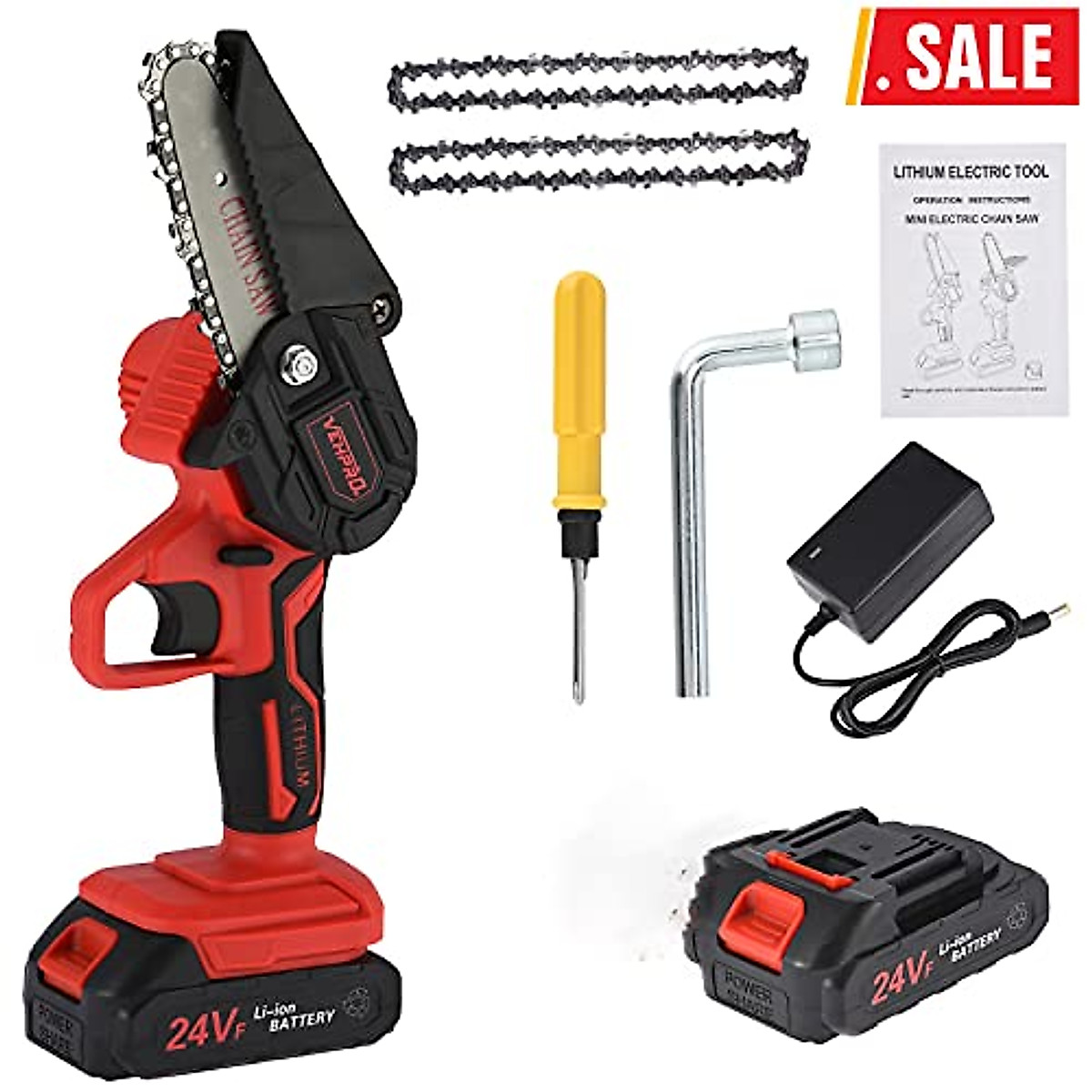 QBQCBB 24V Electric Cordless Saw Woodworking Electric Chain Saw Wood Cutter Suitable for Tree Pruning, with 1 Sets of Battery Portable Garden Cutting, Bamboo Cutting Green Works