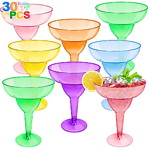 TURNMEON 30 Pack Plastic Margarita Glasses 12 oz Disposable Neon Cocktail Cups for Hawaiian Luau Party Decorations Mexican Fiesta Party Supplies Fun Taco Party Mexican Theme Party Supplies