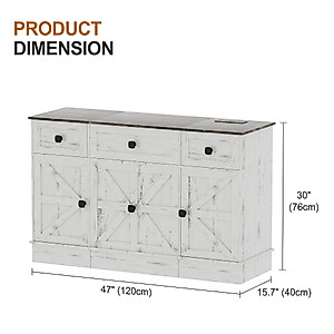 Gurexl 3-in-1 Vanity Desk with 3-Color Lights and Mirror,47.2" W Makeup Vanity Set with Charging Station,LED Compact Dresser-Vanity with 3 Drawers,2 Cabinets,Chair,Dressing Table for Bedroom