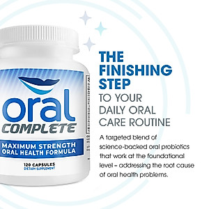 Oral Complete 11-in-1 Dental Probiotics, Bad Breath Treatment Halitosis Tonsil Stone with Non-GMO with BLIS K12, Ashwagandha and Collagen, 120 Capsules
