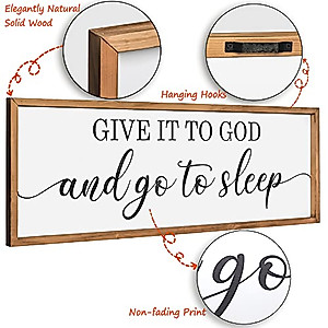 Framed Give it to God and Go to Sleep Signs 36”x12” Above Bed Wall Decors Wall Art for Bedroom Wood Signs (36X12 inch, Brown)