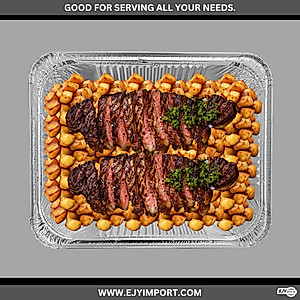 EJY IMPORT Aluminum Pans Half Size, 9x13, Heavy Duty Disposable Foil Pans For Baking, Chafing & Roasting, Deep Tin Foil Bakeware, Food Prepping, Steam Table Tray. (10 Pack, With Lids)