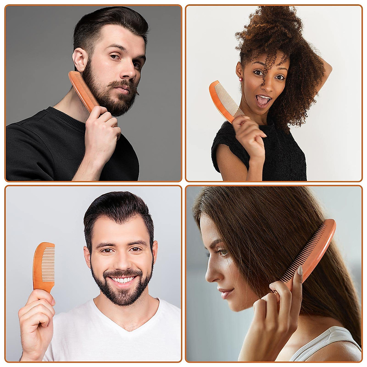 6 Pieces Handmade Wooden Comb Wood Hair Comb Wooden Beard Comb Natural Green Sandalwood Wide and Fine Teeth Comb Set with Anti Static and No Snag Handmade Brush for Kids, Women and Men (Cute Style)