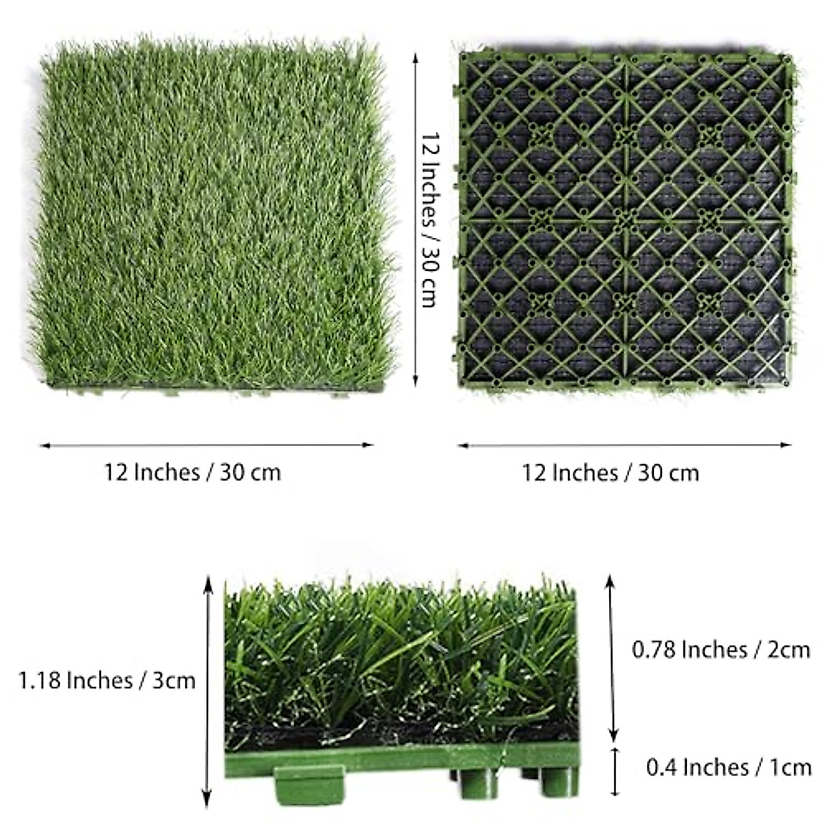 MIUPOO Artificial Fake Grass Tiles Interlocking Turf with Drain Holes, Turf Tiles Squares,Astroturf Rug Outdoor, Astroturf for Dogs Pet, Grass Table Runner,12 x 12 Inches 8 Piece