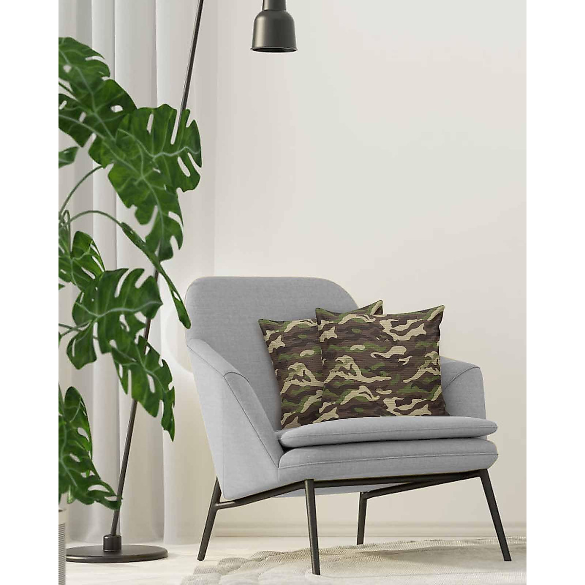 2 Packs Decorative Cotton Throw Pillow Covers, Army Green Desert Camo 20 x 20 Inch Square Reversible Soft Cushion Case for Couch Bedroom Sofa Living Room Chair Car