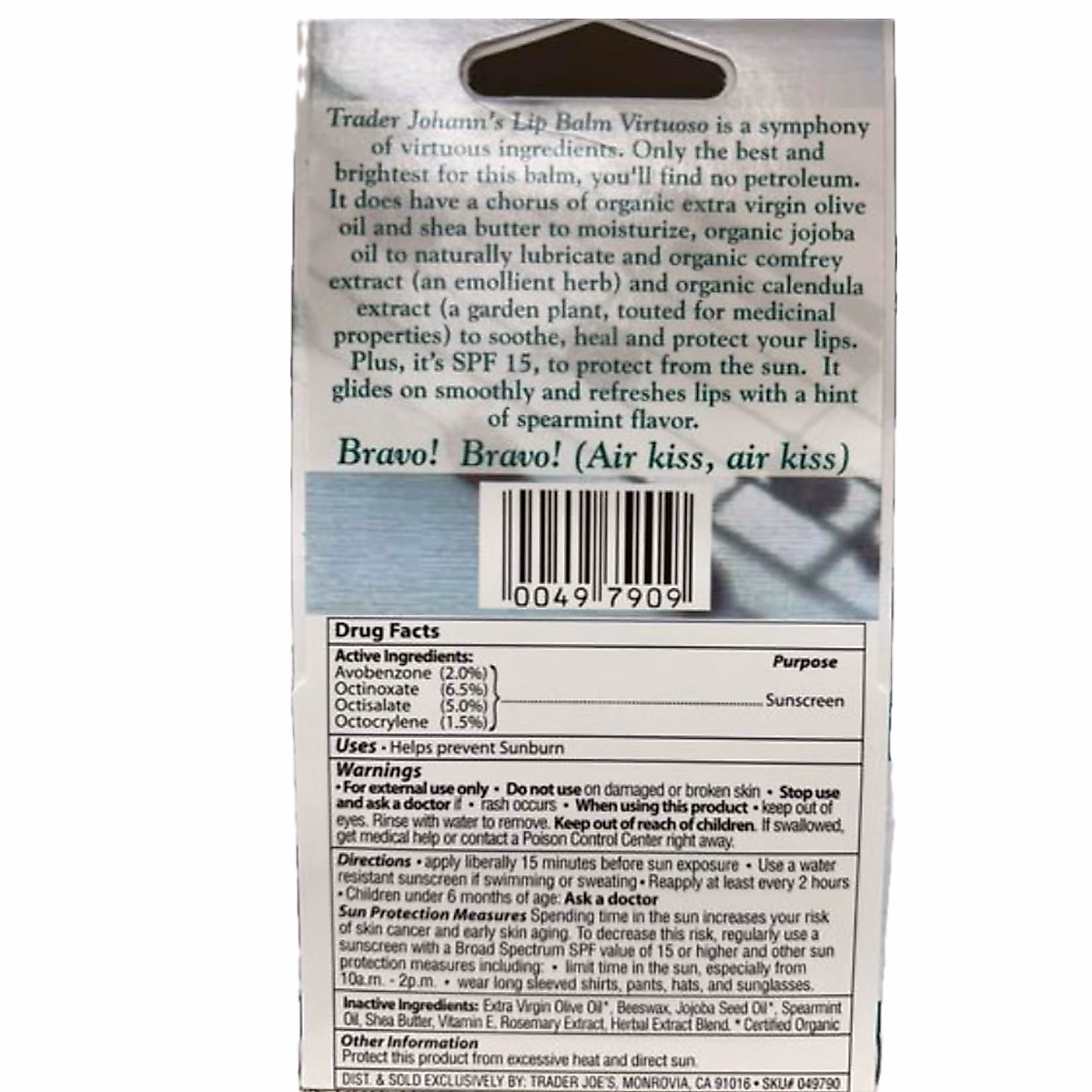 Trader Joe's Virtuoso SPF 15 Spearmint Lip Balm