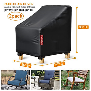 Patio Chair Covers 2 Pack - Outdoor Furniture Covers with Waterproof Strip - Fits as Lawn Lounge Deep Seat Cover,Patio Dining Chair Cover and High-Back Chair Cover (Black,36Wx36Hx37D)