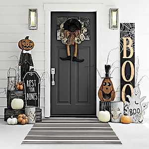 Black and White Striped Outdoor Rug, 3’x5’ Cotton Modern Front Porch Door Mat Hand-Woven Reversible Patio Rug Washable Layered Doorway Carpet for Farmhouse/Kitchen/Living Room