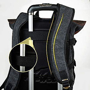 Canvas Backpack for Men Genuine Leather Cover Vintage Travel Rucksack School Book Bag, Fit 15.6" Laptop (Green)