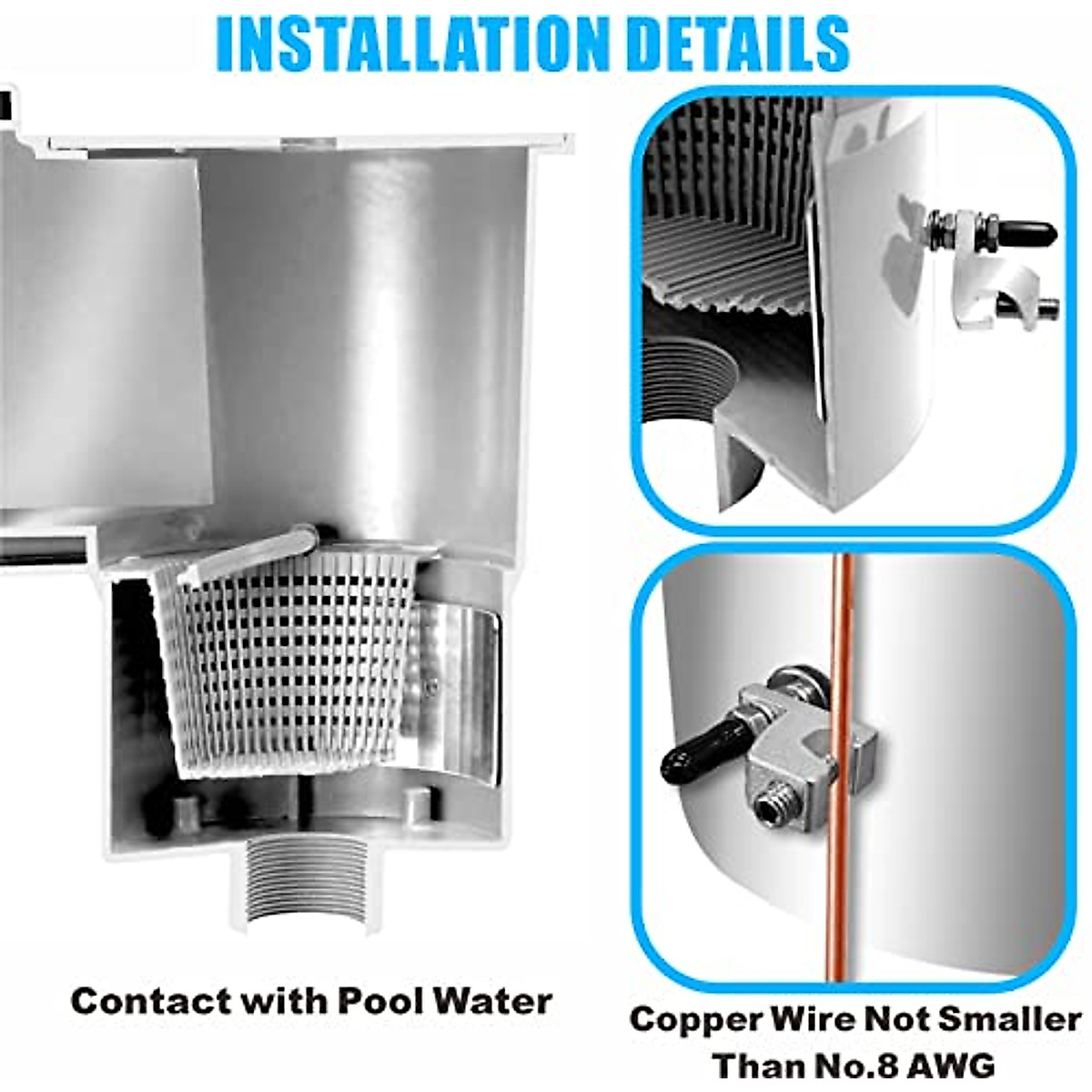 Pool Bonding Kits, BWB680AG Above Ground Pool Skimmer, Compatible with Most Skimmers, in Direct Contact with Pool Water at All Times