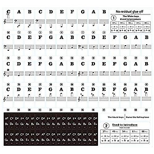 MUYOS Piano Keyboard Stickers for 88/61/ 54/49 Key, Black Transparent Removable for Kids Beginners (Black)
