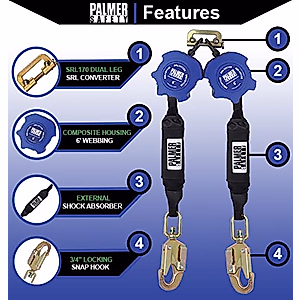 Palmer Safety Fall Protection SRL121132T Twin SRL 6' Lightweight Web with Snap Hooks
