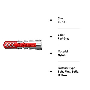 fischer DuoPower 5/16"x1-5/8", Powerful Universal Plug with Intelligent 2-Component Technology for fastenings in Concrete, Bricks, Gypsum plasterboard, chipboard, etc., 100 Plugs Without Screws