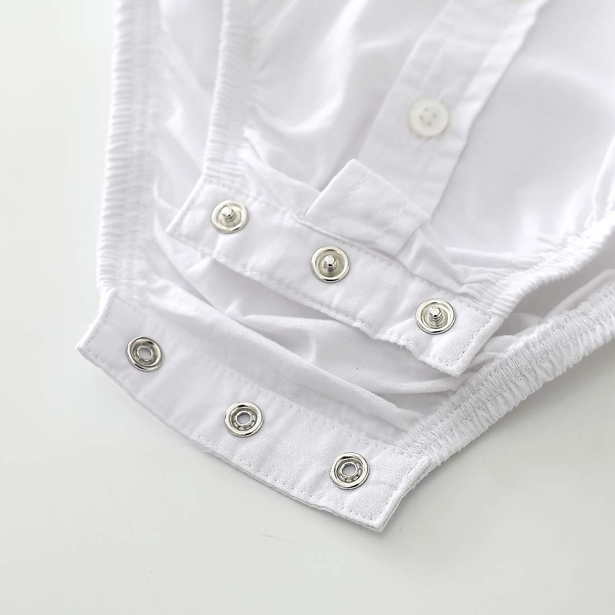 MOMOLAND Infant Baby Boys Plaid Bodysuit Woven Shirt Button Up Long Sleeves Navy (White, 12-18 Months)