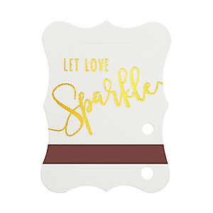 100 PCS Wedding Send Off Sparkler Tags, “Let Love Sparkle” Gold Foil Stamped Metallic Sparkler Sleeves with Match Striker Strips for Anniversary Parties Graduation Birthday Engagement Event
