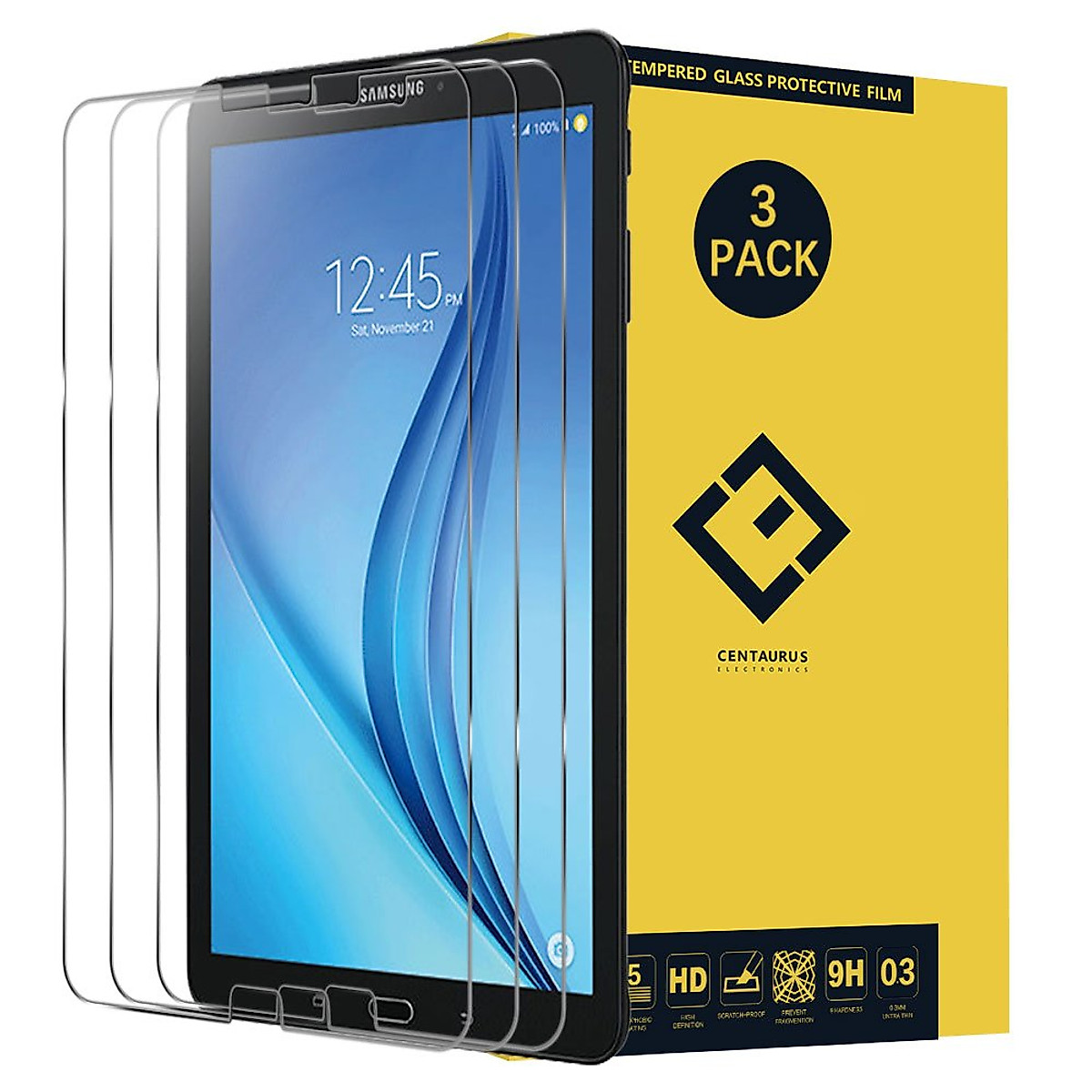 CENTAURUS Galaxy Tab E 8 inch Screen Protector,(3 Packs) Ultra-Thin Clear 9H Hardness Tempered Glass Protective Film Replacement for Samsung Galaxy Tab E 8 SM-T378 / SM-T375 / SM-T377。