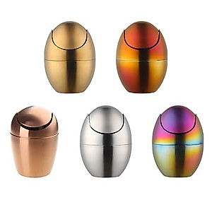 HUANIZI Stainless Steel Trash Can Lid Shaped Garbage Bin Container Bedroom Office Desktop Rubbish