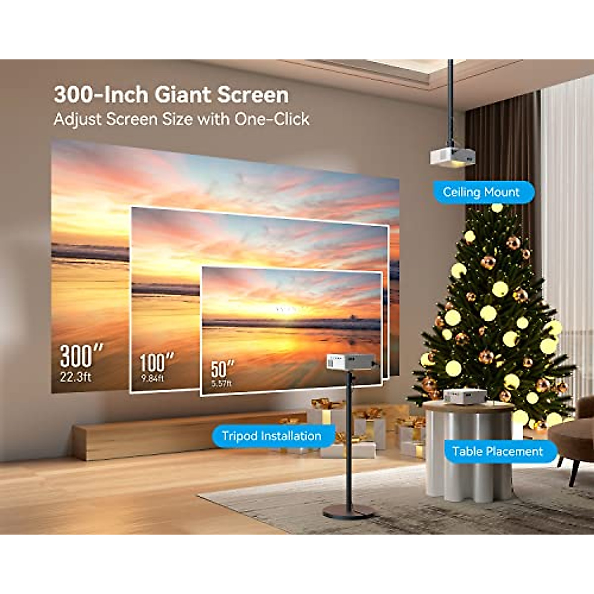 Emotn O1 5G WiFi Bluetooth Projector, 400 ANSI Lumens, Native 1080P Mini Projector 4K Supported, 300" Portable Movie Projector with Screen, Home Theater Projector Compatible with TV Stick/Phone/PC