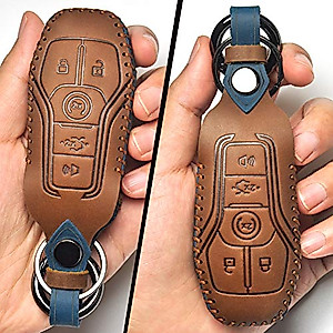 ZiHafate Leather Cover Key Fob Case Compatible with Ford Keyless Remote Control (B-Brown) …