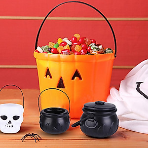 DOITOOL 4Pcs Halloween Witch Cauldron Handheld Plastic Flame Barrel Black Cauldron Halloween Candy Buckets Candy Holder Pot with Handle for Halloween Party Decorations (2 Big Size+ 2 Small Size)