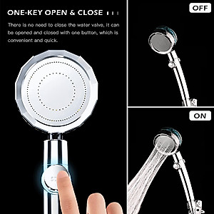 High Pressure Fan Water Saving Shower Heads, Adjustable Water Pressure with Filter and Pause Switch, Easy Install Handheld Turbocharged Shower Head 360 Degrees Rotating (Bule)