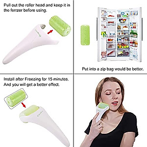 Face Ice Roller Jade & Gua Sha Set Gifts for Women Mom Mothers Day Facial Puffy Eyes Massage Natural Cooling Anti Wrinkle Skin Care Travel Tools Treatment for Puffiness Migraine Pain Relief Relaxing