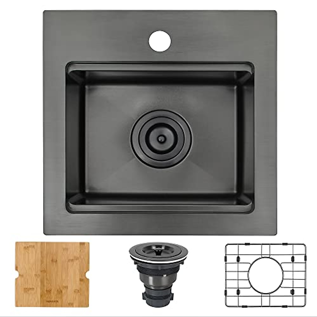 MONSINTA Bar Sink, Top Mount Bar Sink, 15" x 15" Drop-in Bar Prep Sink, RV Sink, Laundry Room Sink, 16 Gauge Stainless Steel Bar Sink, Wet Bar Sink and Accessories, Black Color