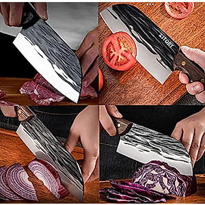 Kitory Forged Cleaver, Chopping Knife, Vegetable and meat Chopper, Kitchen Serbian Chef's Knife, Full Tang High Carbon Steel Blade Wooden Handle