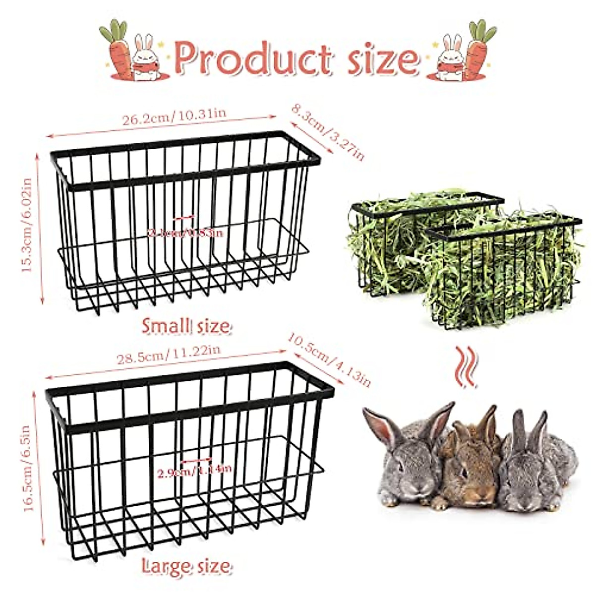 2PCS Pet hay Feeder Rabbit Guinea Pig Chinchilla Rabbit Small Animal Basket Hook Rabbit hay Feeder Guinea Pig hay Feeder Heavy-Duty Metal Frame hay Holder for Rabbits Guinea Pig Chinchillas