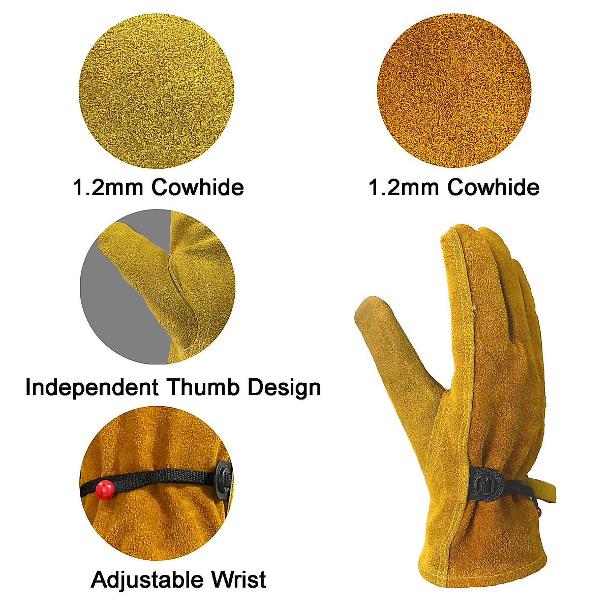 AOUCHI Leather Work Gardening Thorn Proof Glove with Cotton Lining for Wood Cutting/Construction/Truck Driving/Garden/Yard Working for Men and Women 1 Pair (L)