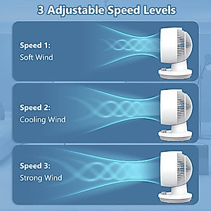 LifePlus Small Air Circulator Fan, Desk Fan 90° Tilt & 52° Oscillating, Portable Table Fan with 3 Speeds Powerful Airflow Perfect for Bedroom Dorm Office, White