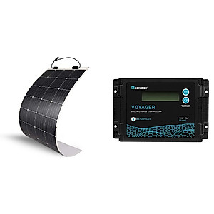 Renogy Flexible Solar Panel 175 Watt 12 Volt Monocrystalline Semi-Flexible Bendable Mono Off-Grid Charger and Renogy Voyager 20A 12V/24V PWM Waterproof Solar Charge Controller Bundle